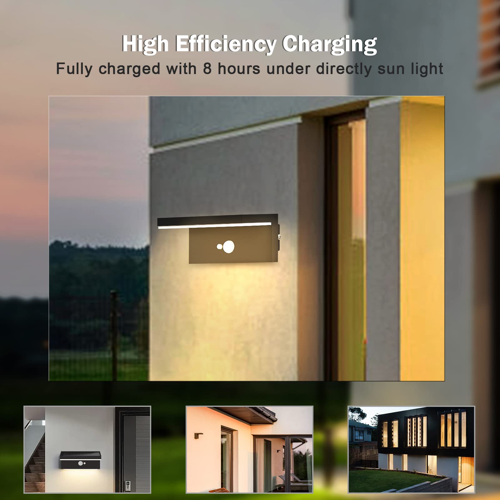 Lustrlach Motion Sensor Solar Wall Lights Outdoor Waterproof LED Solar Wall Sconce Black Dusk to Dawn Modern Porch Wall Mount Lamp for Garage House Patio