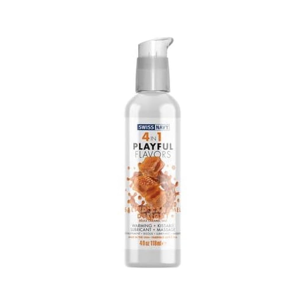 4 in 1 Playful Flavors - Salted Caramel Delight - Water Based Flavored Lubricant, Personal Lube for Men, Women and Couples, Made Without Sugar Added, 4 fl oz