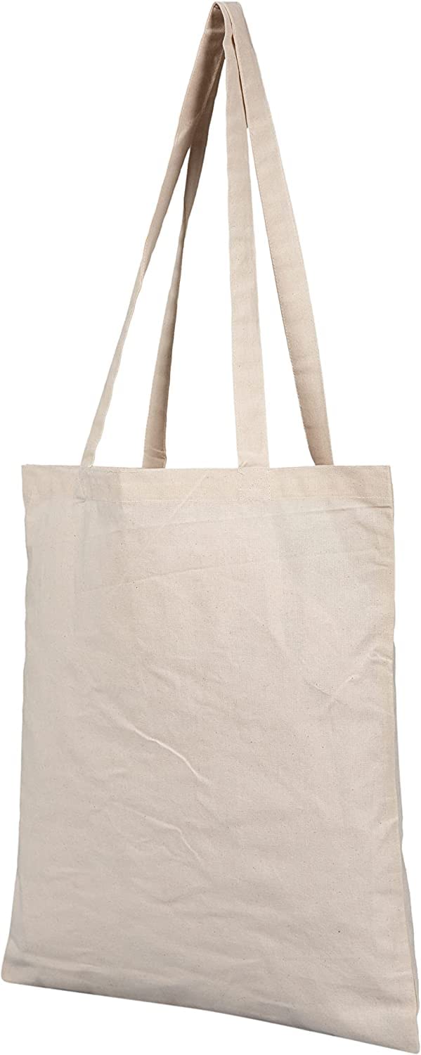JUCOS Reusable Blank Tote Bags - 5 Pack Convenient Spacious 100% Cotton Grocery Bag With LONG Handles For Daily Essentials | 5Oz Lightweight And Eco-Friendly For Multi-Purpose Use 13X14 Inch