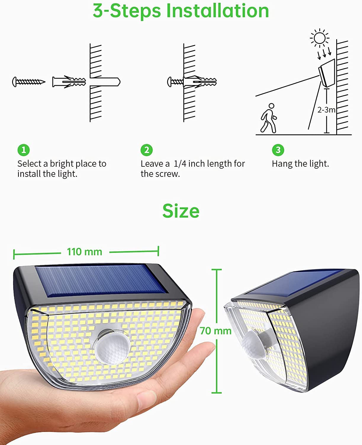 Solar Motion Sensor Lights, Whousewe 200LED Solar Lights Outdoor Solar Security Lights 3 Modes Wireless Wide Angle Solar Wall Lights IP65 Waterproof for Yard, Stairs, Garage, Fence, Porch(6 Pack)