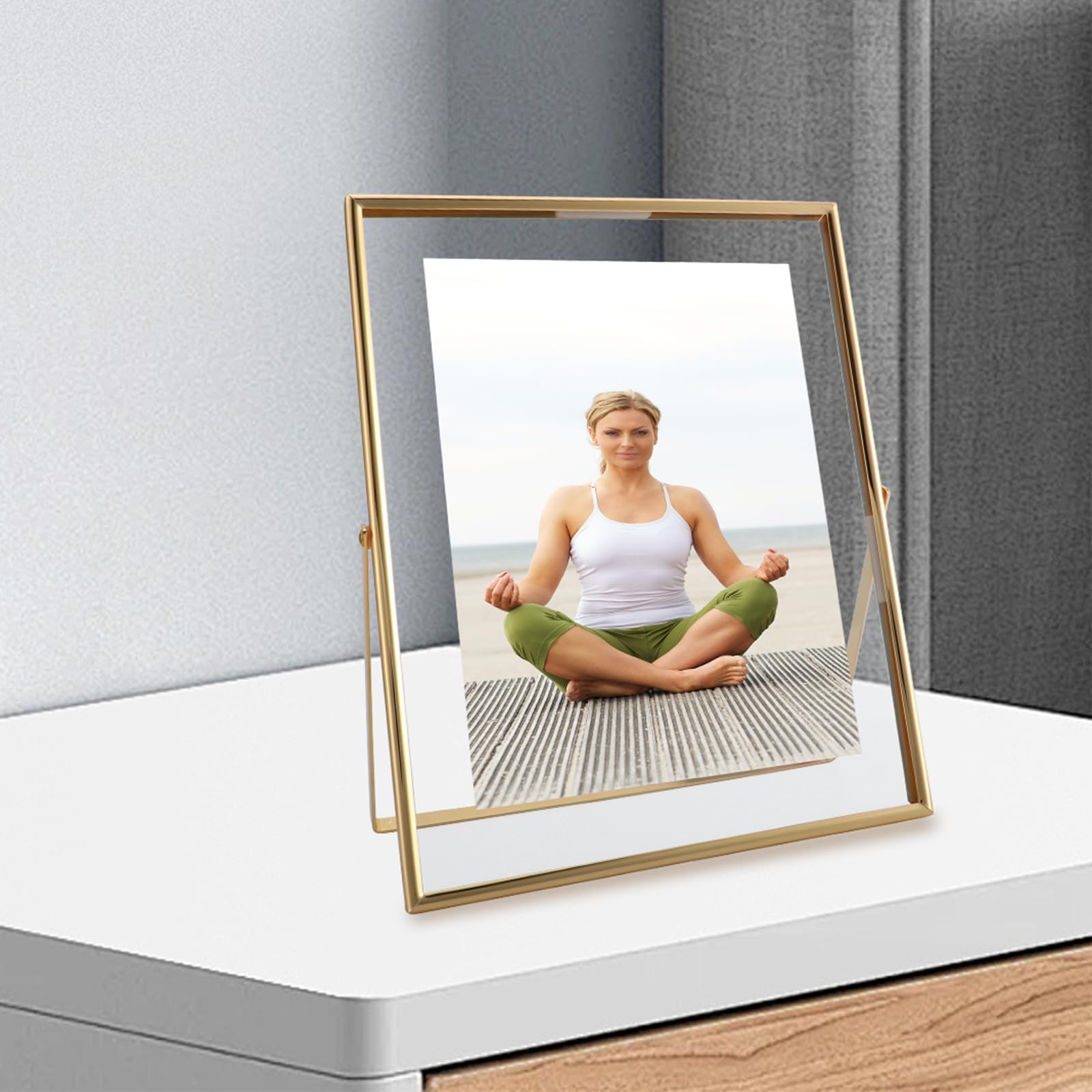 AhaGo Gold Floating Frame (8"×10", 2 Set), For Picture 7x9, 6x8, 5x7, Tabletop Shelf Photo Frames, Classy for Mother's Day, Wedding or Birthday