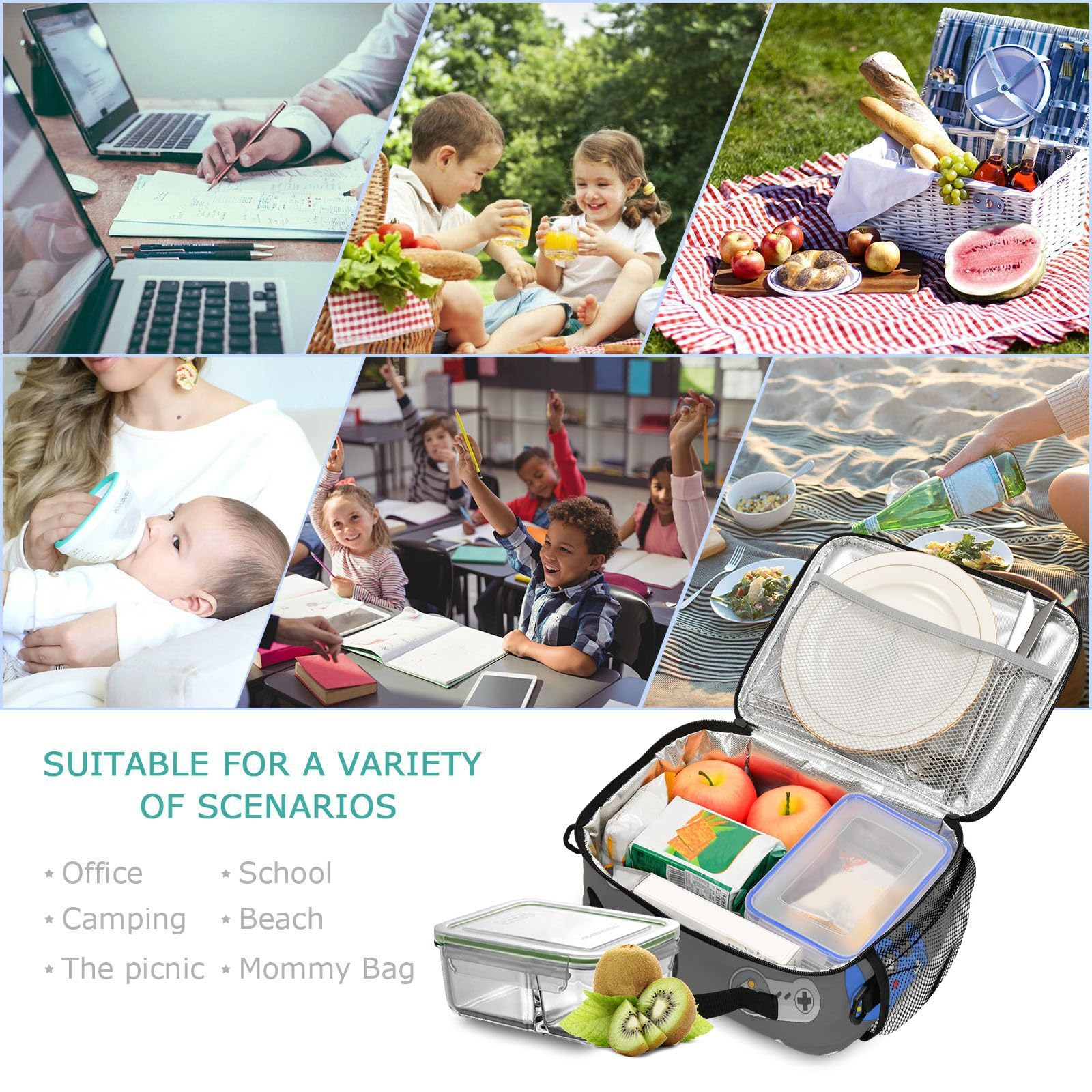 Video Game Controller Lunch Bag for Women Men Gamepad Joystick Insulated Cooler Tote Bag with Adjustable Shoulder Strap Large Capacity Reusable Leakproof Picnic Lunch Box Outdoor for Adult Office