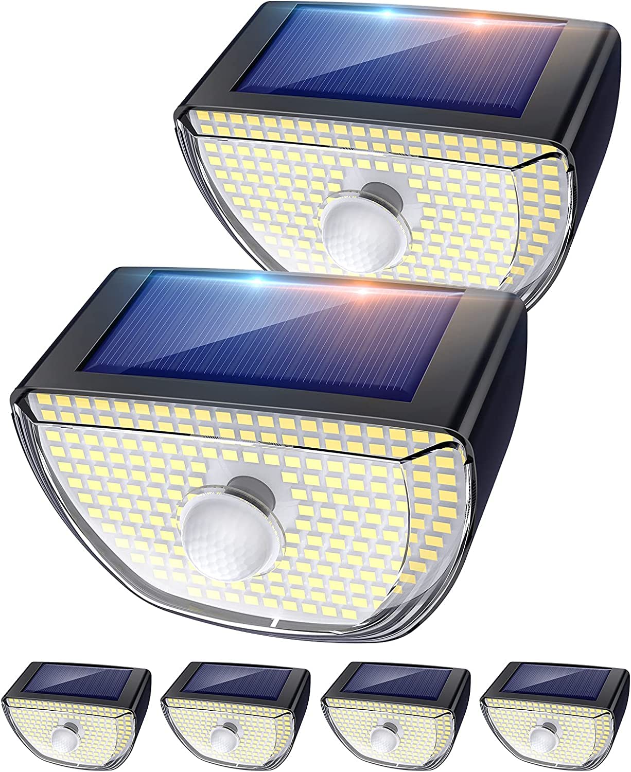 Solar Motion Sensor Lights, Whousewe 200LED Solar Lights Outdoor Solar Security Lights 3 Modes Wireless Wide Angle Solar Wall Lights IP65 Waterproof for Yard, Stairs, Garage, Fence, Porch(6 Pack)