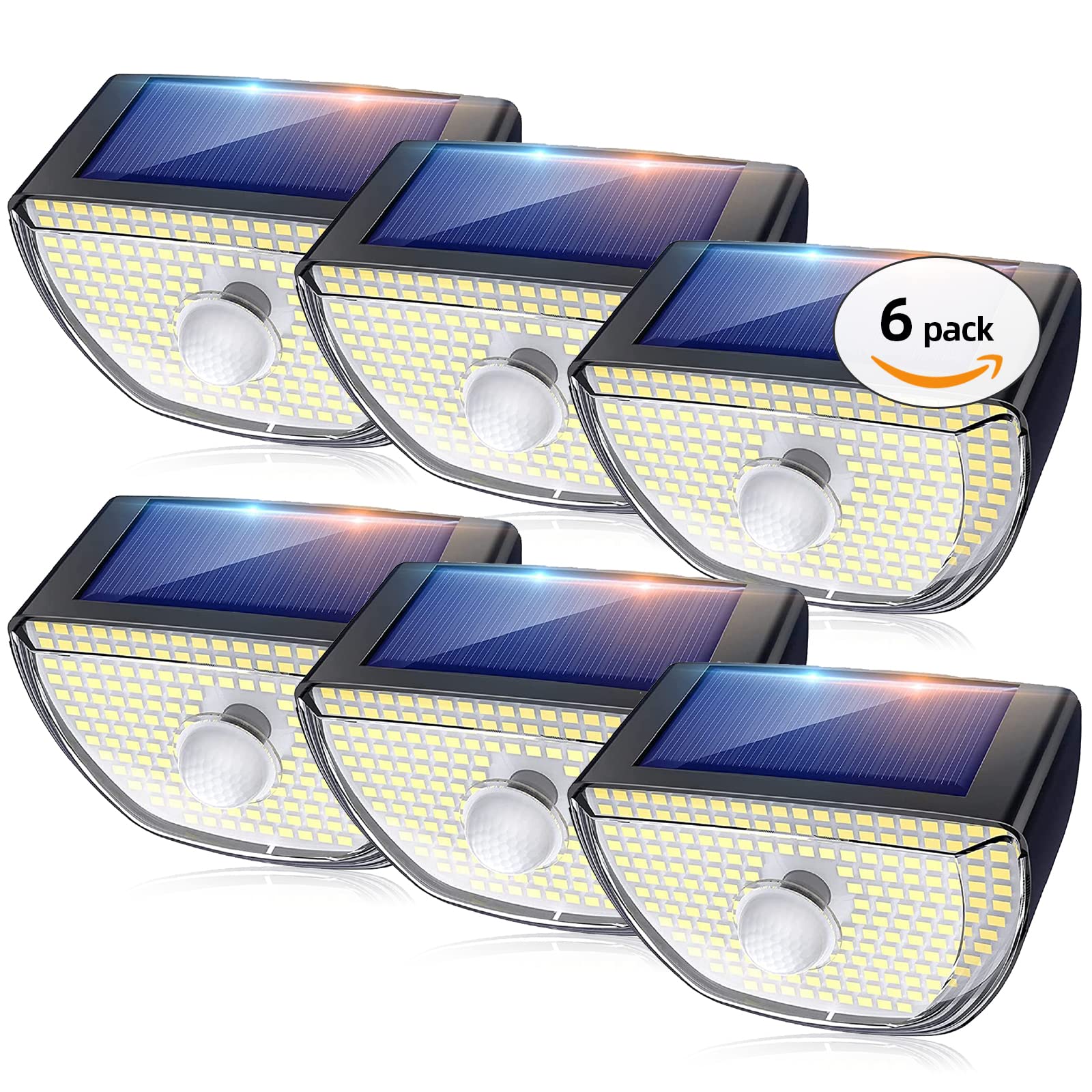 Solar Motion Sensor Lights, Whousewe 200LED Solar Lights Outdoor Solar Security Lights 3 Modes Wireless Wide Angle Solar Wall Lights IP65 Waterproof for Yard, Stairs, Garage, Fence, Porch(6 Pack)