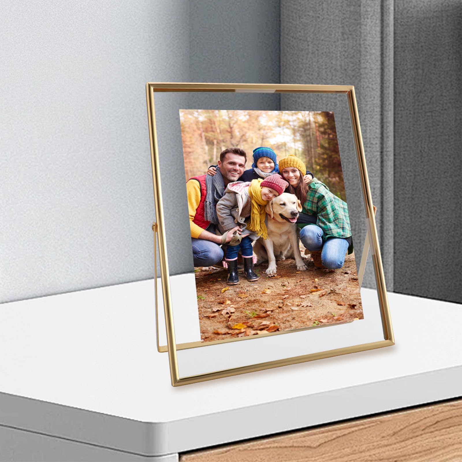 AhaGo Gold Floating Frame (8"×10", 2 Set), For Picture 7x9, 6x8, 5x7, Tabletop Shelf Photo Frames, Classy for Mother's Day, Wedding or Birthday