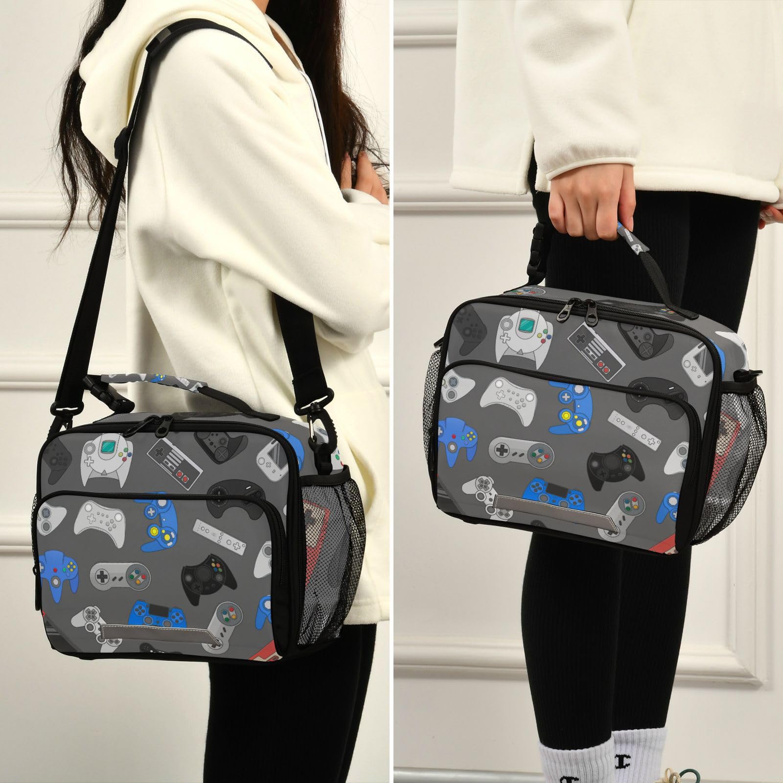Video Game Controller Lunch Bag for Women Men Gamepad Joystick Insulated Cooler Tote Bag with Adjustable Shoulder Strap Large Capacity Reusable Leakproof Picnic Lunch Box Outdoor for Adult Office