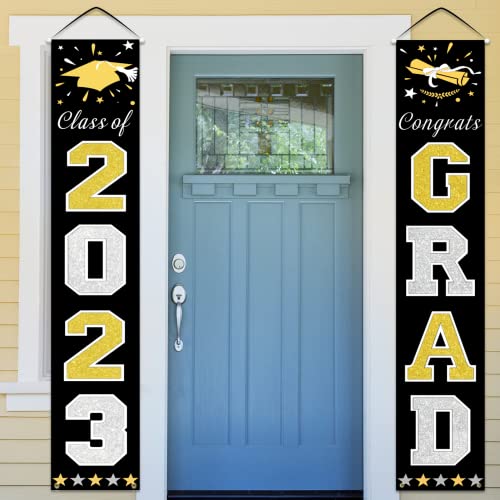 DAZONGE Graduation Decorations Class of 2023, Black & Gold Graduation Party Decorations 2023 Graduation Porch Banners for Any Schools or Grades Party Supplies