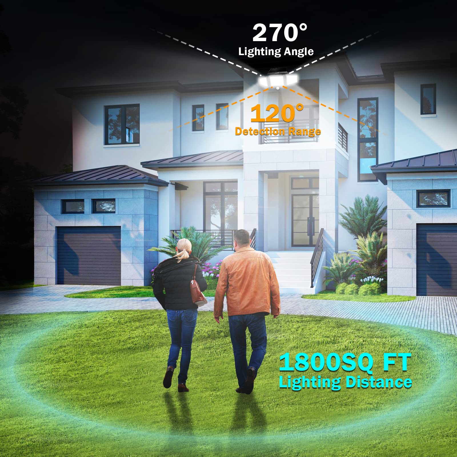 Destello Solar Lights Outdoor,Security Solar Powered Flood Lights, Upgraded High Efficiency Glass Solar Panel Motion Sensor Outdoor Lights,IP65 Waterproof,Outside Yard 3500LM,Adjustable Color 3 Modes