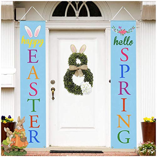 Easter Spring Porch Sign, Hanging Banners Front Porch for Easter Door Decor Outdoor Indoor Party