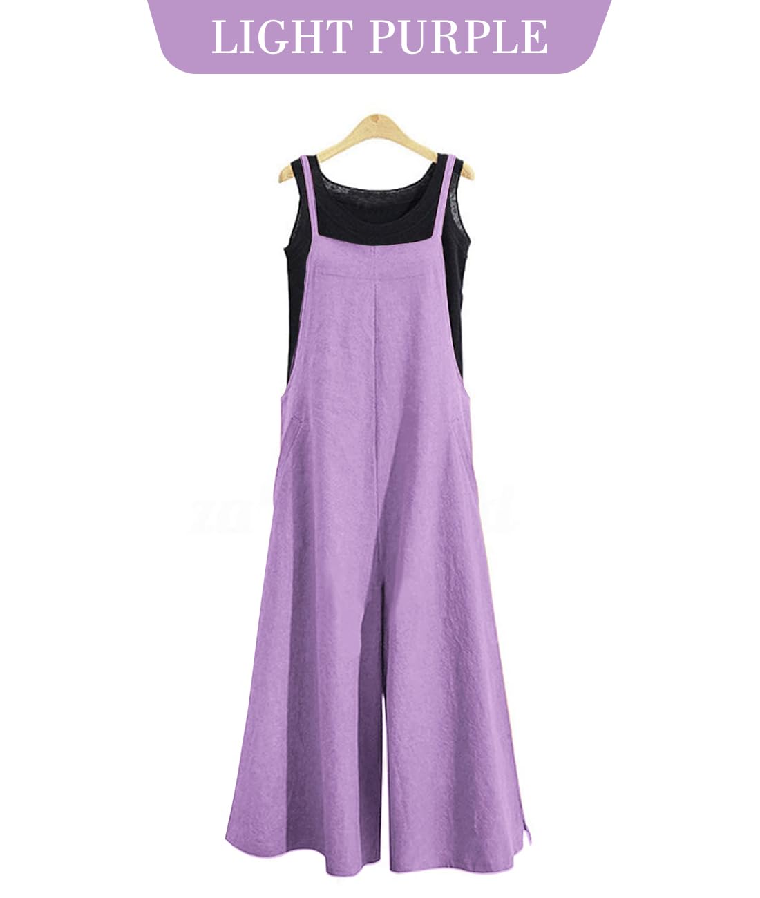 YESNO Women Casual Loose Boyfriend Bib Pants Summer Wide Leg Cotton Jumpsuits Rompers with Pockets (XL PZZTYP2 Light Purple)