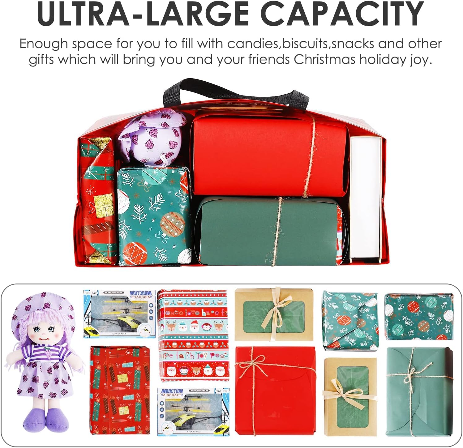 YANGTE 16 Pack Extra Large Christmas Gift Bags, Reusable Tote Bags with Handle Non-Woven Christmas Grocery Shopping Totes for Holiday Xmas, 16.9 * 12.6 * 6.8"