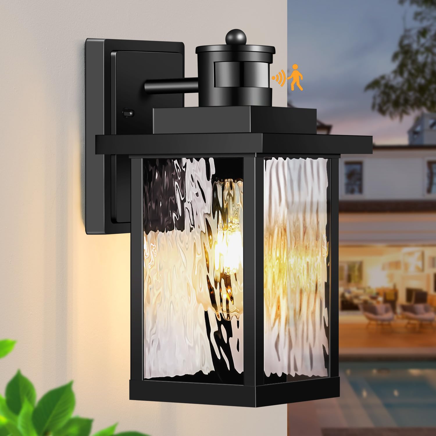 Motion Sensor & Dusk to Dawn LED Outdoor Wall Lights, Waterproof Exterior Lighting Fixtures, Aluminum Black Security Lights for Garage Porch Patio Front Door, Entryway Hallway Corridor Backyard
