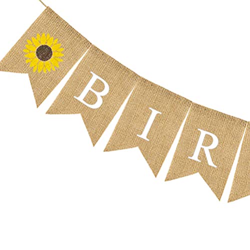 BESTOYARD Birthday Bunting Banner Decorative Burlap Banner Linen Swallowtail Pull Flag Party Supplies (Happy Birthday Letters Sunflower Pattern)