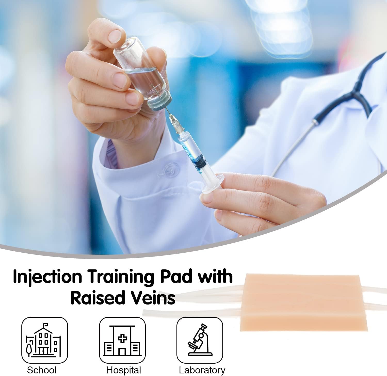 MIIRR IV Injection Training Pad with Veins to Simulate Real Skin Texture Model, Silicone Injection Training Pad Model for Medical Students, Nurses Training