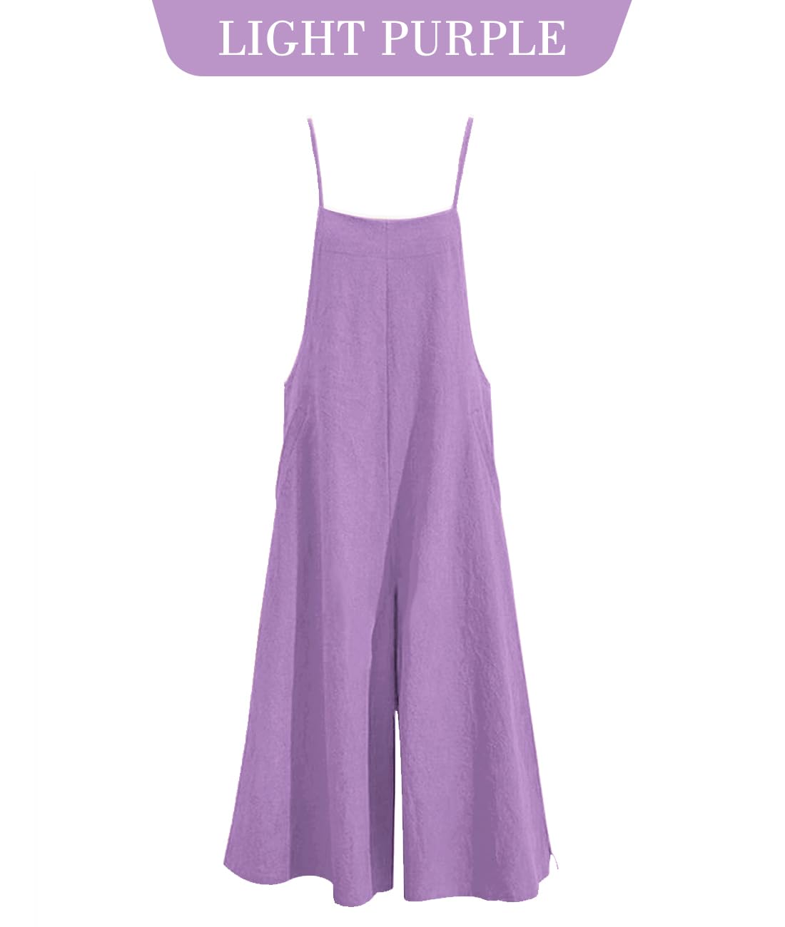 YESNO Women Casual Loose Boyfriend Bib Pants Summer Wide Leg Cotton Jumpsuits Rompers with Pockets (XL PZZTYP2 Light Purple)