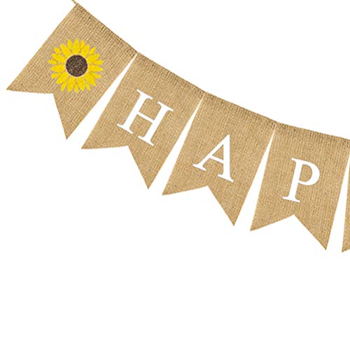 BESTOYARD Birthday Bunting Banner Decorative Burlap Banner Linen Swallowtail Pull Flag Party Supplies (Happy Birthday Letters Sunflower Pattern)