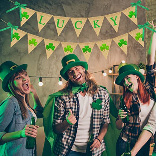 St Patrick's Day Decorations, Lucky Banner and Shamrock Clover Garland Banner for St Patrick's Day Holiday Party Supplies