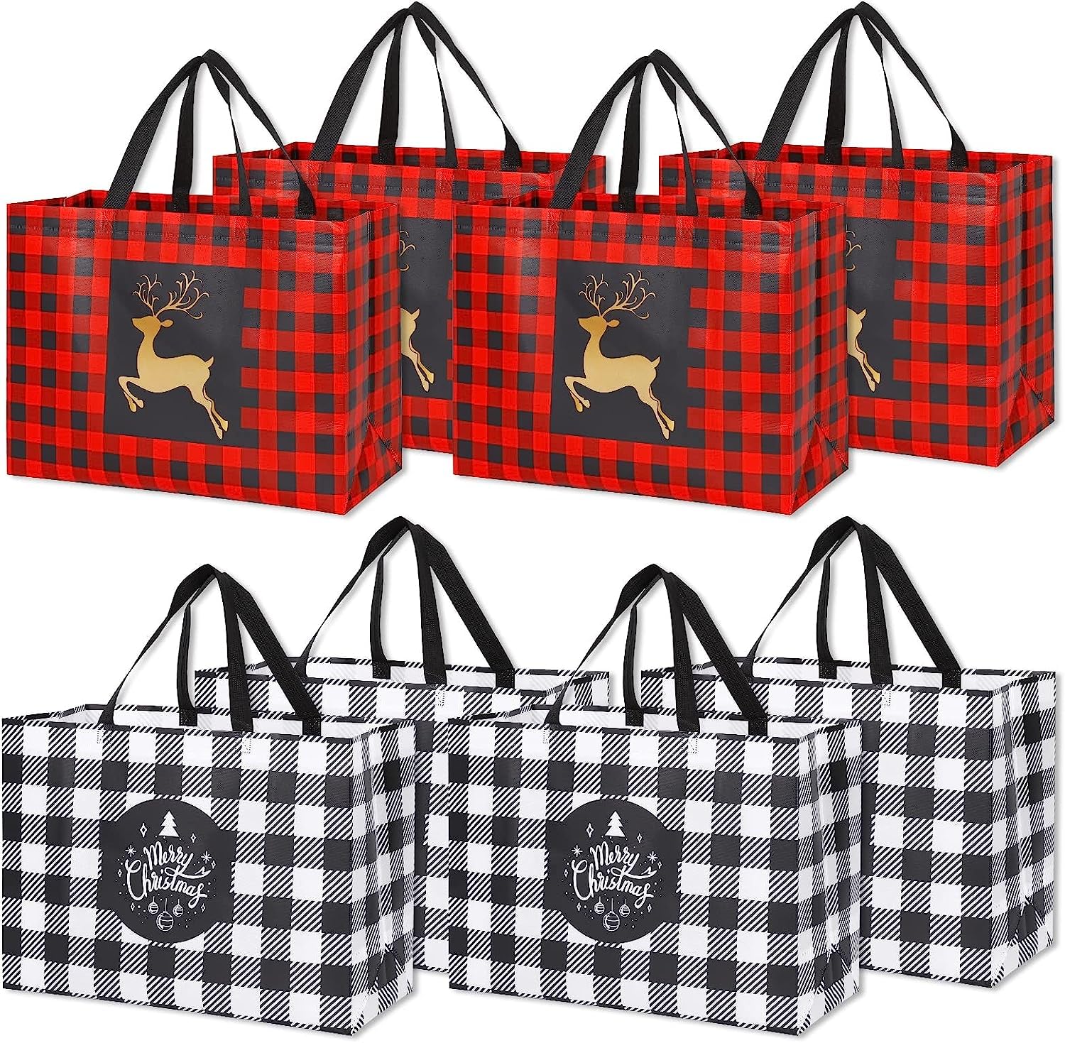 YANGTE 16 Pack Extra Large Christmas Gift Bags, Reusable Tote Bags with Handle Non-Woven Christmas Grocery Shopping Totes for Holiday Xmas, 16.9 * 12.6 * 6.8"