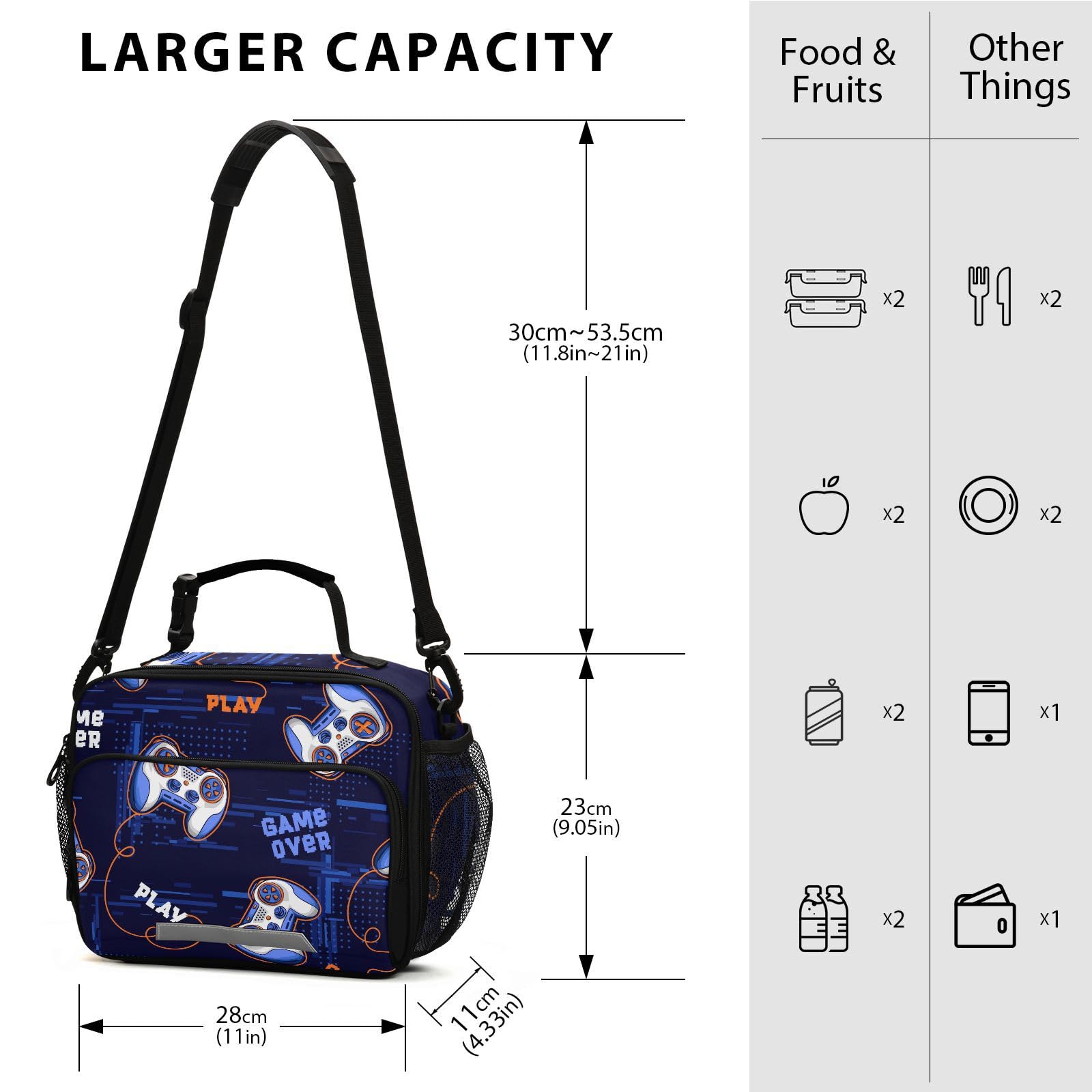 VIGTRO Joystick Gamepads Pattern Lunch Bag, Insulated Leakproof Lunch Box with Adjustable Shoulder Strap, Game Controller Reusable Cooler Tote Bag for Work,Office,Picnic,Travel