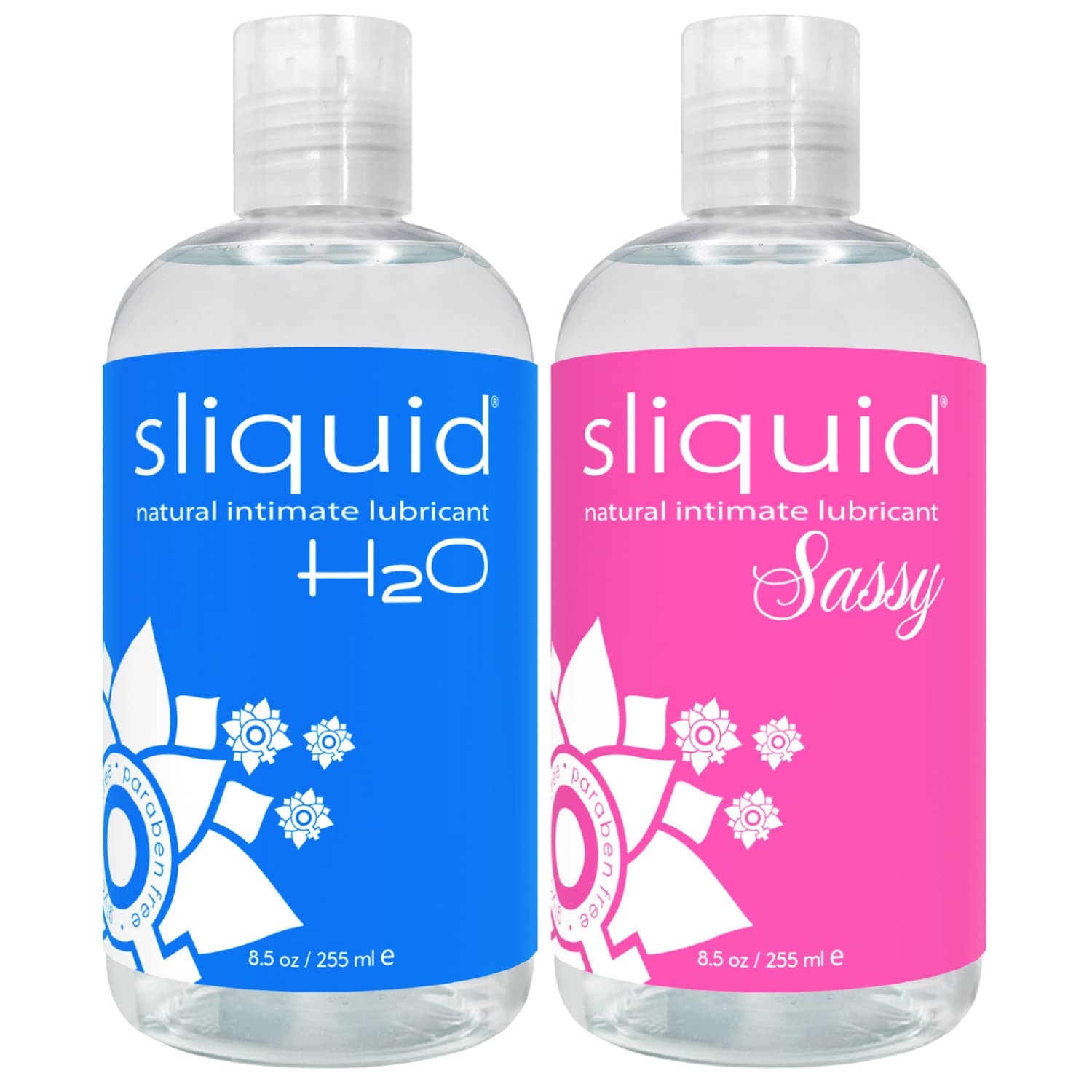 Sliquid Naturals Water-Based Lube for Women/Men/Couples - Sliquid H2O 8.5 Oz and Sliquid Sassy 8.5 Oz Personal Lubricant Set, Non-Staining, Unscented, Unflavored (2 Piece Set)