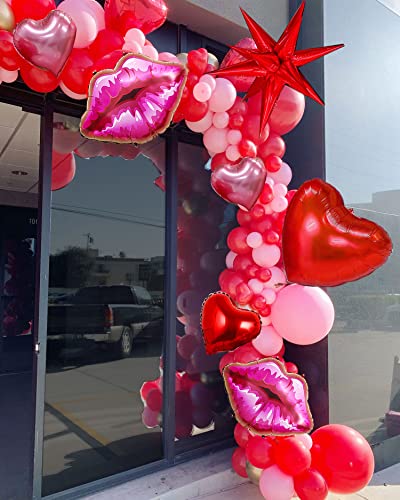 Pink and Red Balloon Garland kit 125PCS Valentines Day Balloon Arch with Heart Shape Balloons and Lip Starburst Balloons For Valentines decorations Girl birthday Party Lady Nignt Proposal engagement supplies