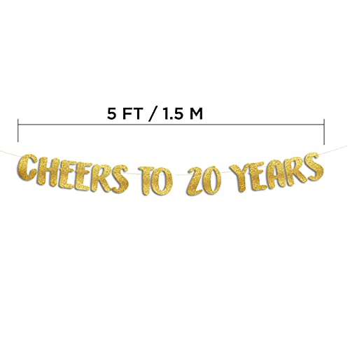 Cheers to 20 Years Gold Glitter Banner - 20th Anniversary and Birthday Party Decorations