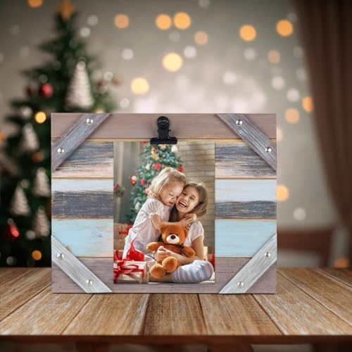 PETAFLOP Rustic Handmade Wooden Picture Frame with Unique Clip Design Made to Display 5x7 Photo Fliers, Menus, Message