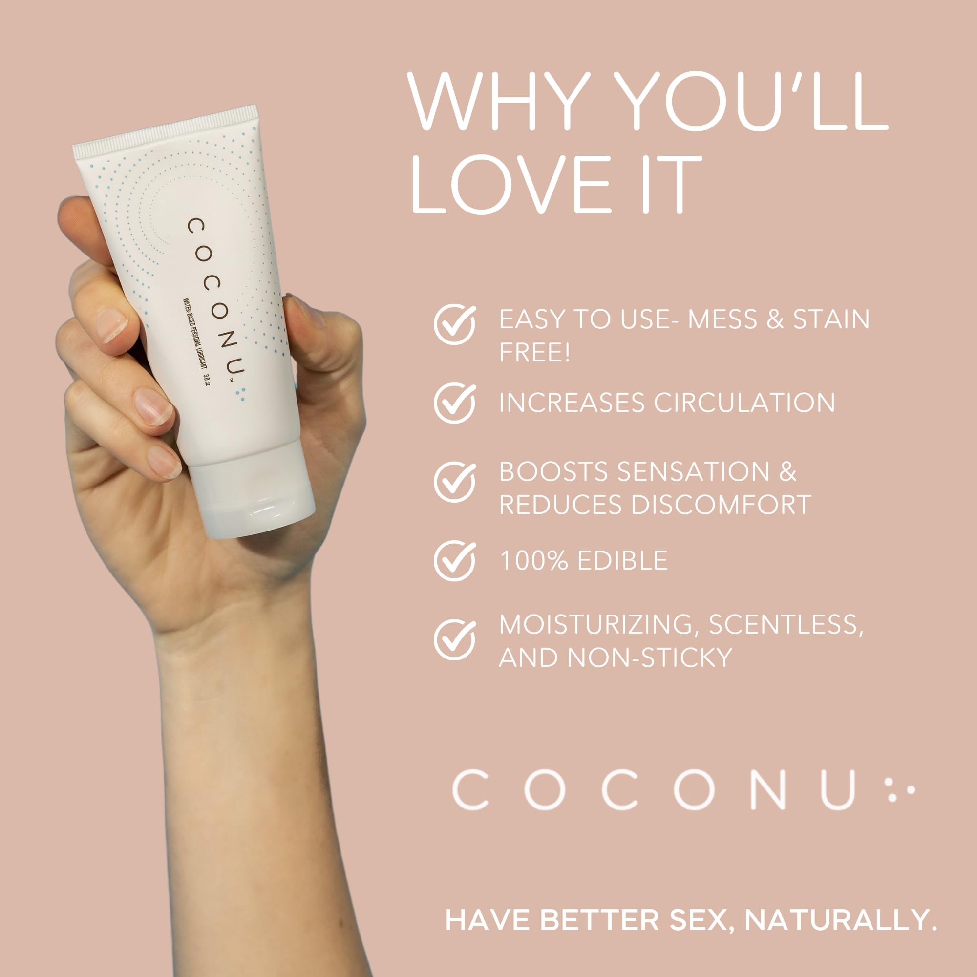 Coconu Water Based Personal Lubricant | Vegan | for Couples, Men, Women and Personal Use | Cruelty Free, Edible, Hypoallergenic | 3.0 oz