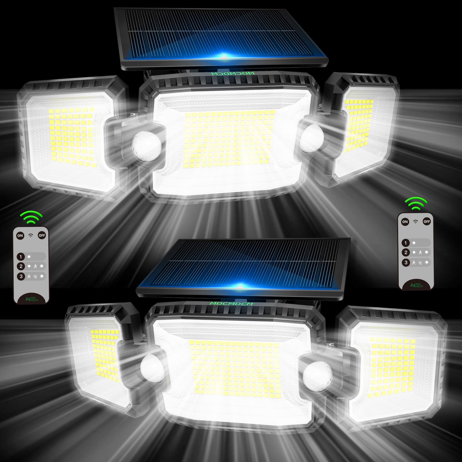 2023 Newest Solar Flood Lights Outdoor Motion Sensor - 3000LM & 2 Sensors Floodlights Outdoor with RF Remote, 3 Modes IP65 Waterproof Solar Security Wall Light for Garden Yard Patio Pathway 2 Pack