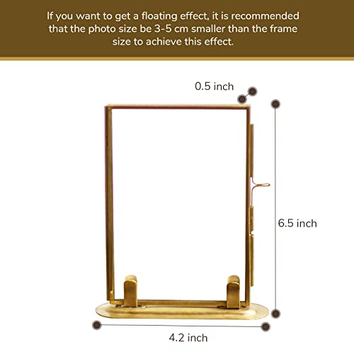 Hline Living Gold Picture Frames 4x6, Brass Floating Frame Glass Metal w/Stand Base, Photo Display for Home Wedding Office Tabletop Shelf