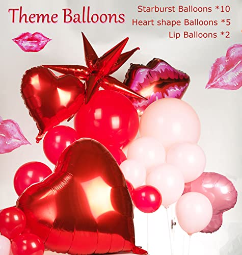 Pink and Red Balloon Garland kit 125PCS Valentines Day Balloon Arch with Heart Shape Balloons and Lip Starburst Balloons For Valentines decorations Girl birthday Party Lady Nignt Proposal engagement supplies