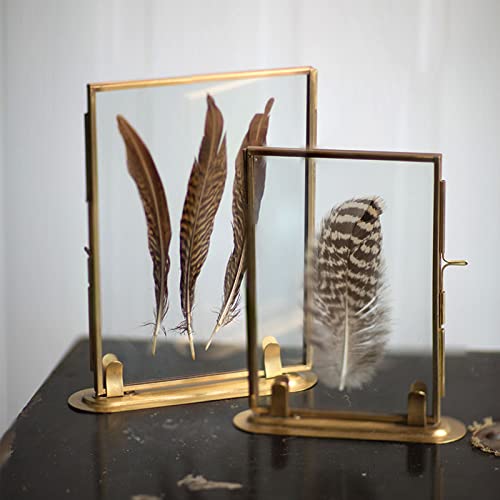 Hline Living Gold Picture Frames 4x6, Brass Floating Frame Glass Metal w/Stand Base, Photo Display for Home Wedding Office Tabletop Shelf