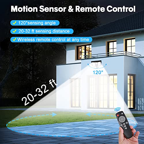 PEZOTA Solar Street Lights Outdoor, IP65 Waterproof Solar Powered Flood Lights with Motion Sensor & Remote Control for Patio Yard Garden Front Door, 138LEDs, Black (2 Pack)