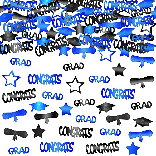 Blue and Black Congrats Grad Confetti - Pack of 1300 | Graduation Confetti 2023 for Blue and Black Graduation Party Decorations 2023 | Class of 2023 Confetti for Graduation Table Decorations 2023