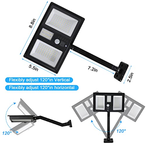 PEZOTA Solar Street Lights Outdoor, IP65 Waterproof Solar Powered Flood Lights with Motion Sensor & Remote Control for Patio Yard Garden Front Door, 138LEDs, Black (2 Pack)