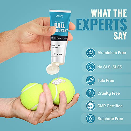 Azani Anti Chafing Men's Ball Deodorant| Ballguard, Counters Sweat, Odor, flakes, Redness and Irritation|Niacinamide & Hyaluronic Acid| 1.76 Oz, 1 Pack