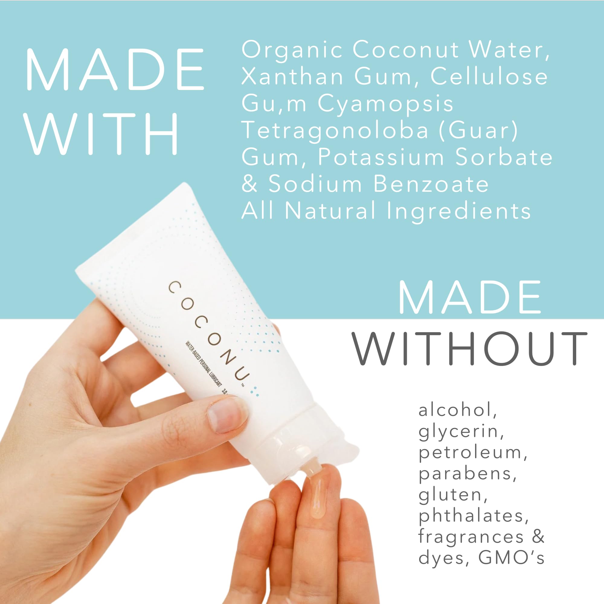 Coconu Water Based Personal Lubricant | Vegan | for Couples, Men, Women and Personal Use | Cruelty Free, Edible, Hypoallergenic | 3.0 oz