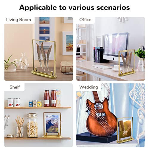 Hline Living Gold Picture Frames 4x6, Brass Floating Frame Glass Metal w/Stand Base, Photo Display for Home Wedding Office Tabletop Shelf