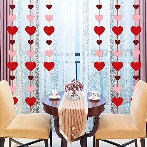 8 Packs Valentines Day Felt Heart Hanging String Garlands - NO DIY - Valentines Decorations - Valentine's Day Party Decorations Supplies - Valentines Burgundy Pink Red Heart Garland Decorations