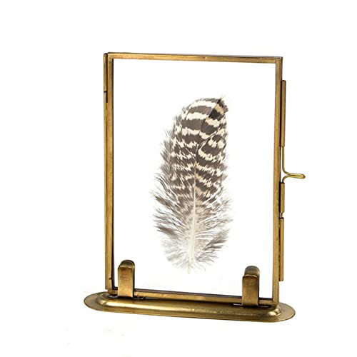 Hline Living Gold Picture Frames 4x6, Brass Floating Frame Glass Metal w/Stand Base, Photo Display for Home Wedding Office Tabletop Shelf