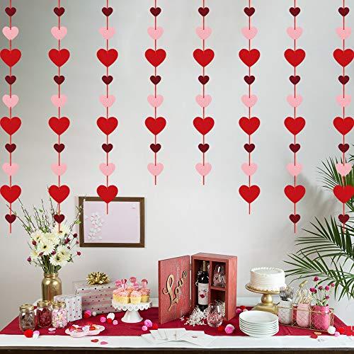 8 Packs Valentines Day Felt Heart Hanging String Garlands - NO DIY - Valentines Decorations - Valentine's Day Party Decorations Supplies - Valentines Burgundy Pink Red Heart Garland Decorations