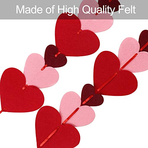 8 Packs Valentines Day Felt Heart Hanging String Garlands - NO DIY - Valentines Decorations - Valentine's Day Party Decorations Supplies - Valentines Burgundy Pink Red Heart Garland Decorations