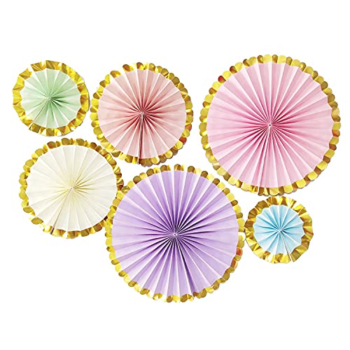 Pastel Happy Birthday Banner Assembled and Hanging Paper Fans Party Decorations Kit for Pastel Birthday Decorations