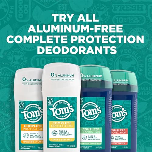 Tom's of Maine Complete Protection Aluminum-Free Natural Deodorant for Men, Cedar & Vetiver, 2.6 OZ