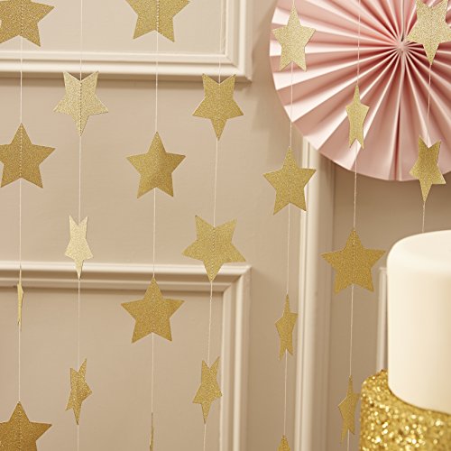 Ginger Ray Pastel Perfection Sparkling Star Garland Bunting for Weddings or Parties, Gold, 1