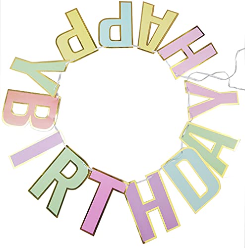 Pastel Happy Birthday Banner Assembled and Hanging Paper Fans Party Decorations Kit for Pastel Birthday Decorations