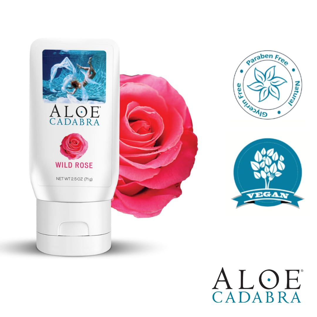Aloe Cadabra Flavored Personal Lubricant and Vaginal Moisturizer, Organic Edible Aloe Lube for Men, Women and Couples, Non-Staining, pH Balanced, Toy Compatible (Wild Rose, 2.5 Ounces, 1 Pack)