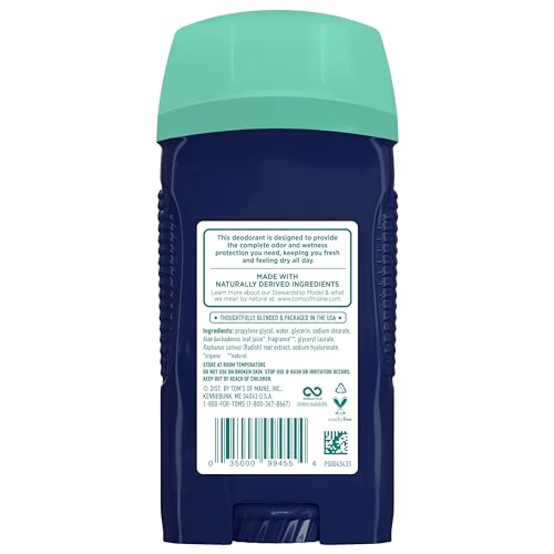 Tom's of Maine Complete Protection Aluminum-Free Natural Deodorant for Men, Cedar & Vetiver, 2.6 OZ