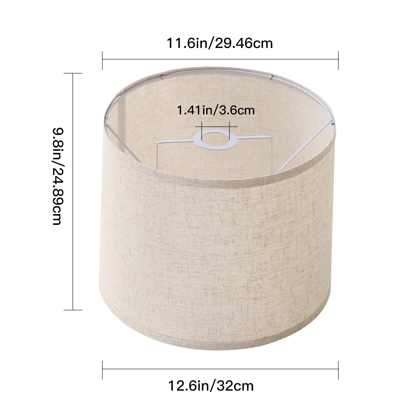 2-Pack Medium Drum Lamp Shades, 11.6 x 12.6 x 9.8 Inch Fabric Natural Linen Lampshades Hand Crafted Lampshade Covers Replacements for Table Lamp, Floor Lamp, Spider/UNO Two Installation, Beige