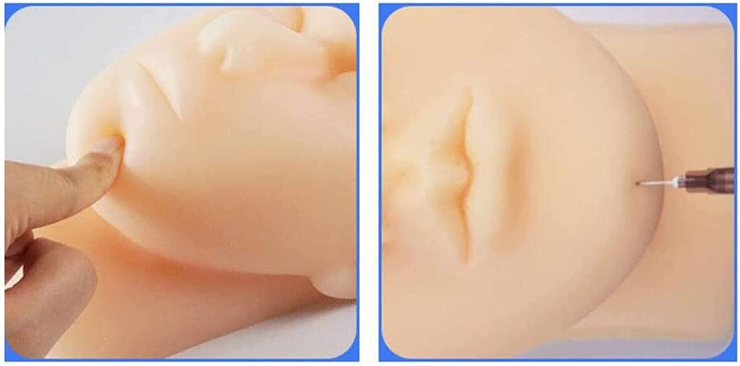 Practice Training Head Injection Model, Training Silicone Human Face Wearable Simulated Human Skin Training Pad for Micro-Plastic Teaching, Practice Training to Medical Student, Doctor, Esthetician